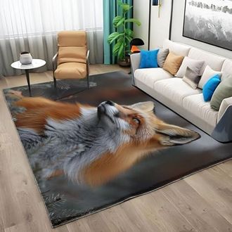 Generic Tapis Salon Sombre pour Chambre Tapis Poils Ras, Renard des Animaux Tapis de Salon 80x150cm, Rectangulaire Antid&eacute;rapant Tapis, Id&eacute;al pour Les Salons e