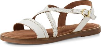 Marco Tozzi Damen Sandalen flach aus Leder Überkreuzte Riemen, Weiß (White), 41 EU