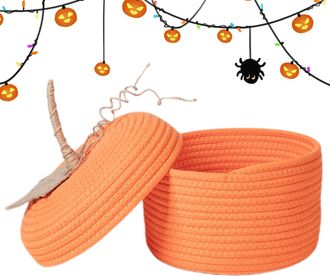 Generic Kürbiskorb - Aufbewahrungskorb Mit Deckel, Kürbisbehälter | Süßer Halloween-Korb, Häkelkorb, Aufbewahrungsbox, Süßer Süßigkeitenkorb, Halloween-Eimer 
