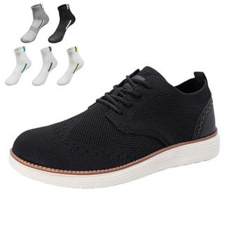 Generic Chaussures d&eacute;contract&eacute;es &agrave; lacets pour homme - Chaussures Oxford confortables en maille - Semelle souple et respirante, Noir, 42 1/3 EU