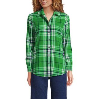 Lands End Boyfriend-Bluse aus Flanell, Damen, Gr&ouml;&szlig;e:32-34 regular, Gr&uuml;n, Baumwolle, by Lands End