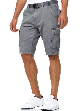 Indicode Herren Monroe Cargo Cargo-Shorts inkl. G&uuml;rtel | Bermuda M&auml;nner Sommerhose aus Baumwolle Iron, XXL