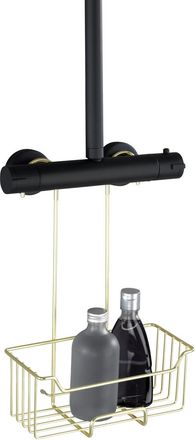 WENKO Thermostat-Dusch-Caddy Mod. Milo, Duschregal zum Hängen an die Armatur, Ablage aus Edelstahl (rostfrei), 25 x 36 x 14 cm, Gold