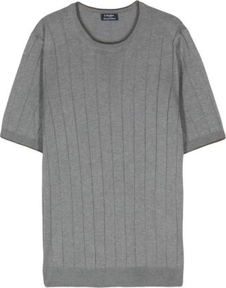 Barba T-shirt en maille c&ocirc;tel&eacute;e &agrave; manches courtes - Homme - Pulls - Gris - Taille: XL