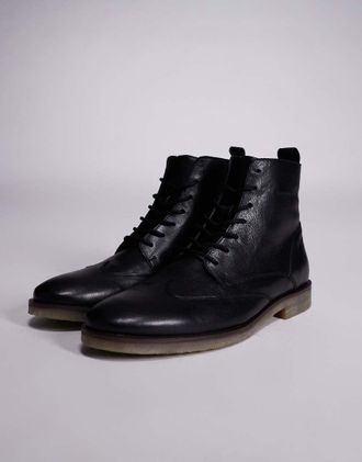 Asos Bottines &agrave; lacets en cuir - Noir