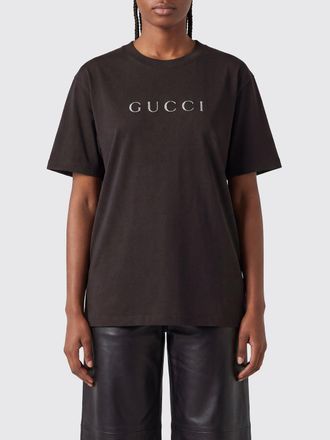 Gucci Crewneck-T-Shirt aus Baumwolle mit kontrastierendem Logo-Print