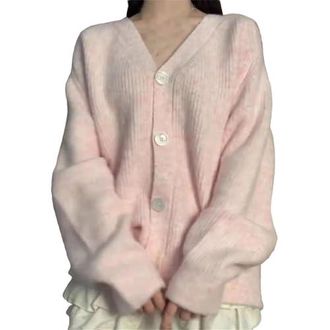 Generic Cardigan tricot&eacute; &agrave; col en V pour femme - Style cor&eacute;en - Simple boutonnage, Rose, XS