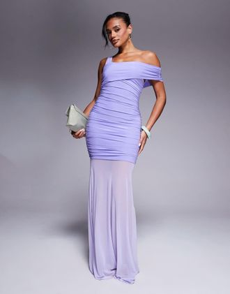 KAIIA Exclusivité - Kaiia - Robe longue asymétrique double épaisseur avec ourlet transparent et coupe près du corps - Lilas-Violet
