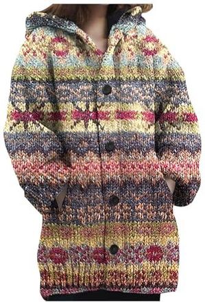 Generic 2026 Vestes pour femmes - Cardigan &agrave; capuche en tricot confortable avec poches - Style d&eacute;contract&eacute;, rose clair, XXL