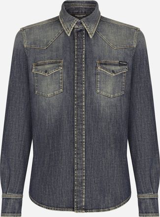 Dolce & Gabbana Jeanshemd Stretch Hellblau Gewaschen - Mann Jeans Mehrfarbig Baumwolle 40
