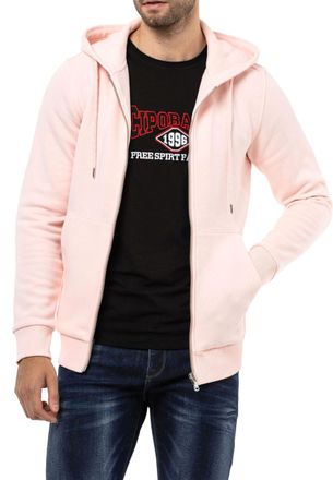 Cipo & Baxx Herren Sweatjacke Hoodie CL556 Rosa - Stylischer Pullover im Modernen Casual Streetwear Stil mit Rei&szlig;verschluss & Kapuze f&uuml;r Alltag Freizeit & Party -
