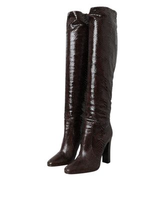 Dolce & Gabbana Womens Brown Exotic Leather Heels High Boots Shoes Moluro Python
