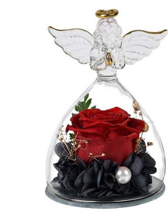 Generic Konservierte Blume, konservierter Rosenengel aus natürlicher Rose für Immer, Engelsfigur aus Rosenglas - Engel mit süßer Rose für Hochzeit, Erntedankf