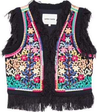Antik Batik Femme, Vestes, Multicolore, Taille: 38 FR Gilet Brod&eacute; Arc-en-ciel