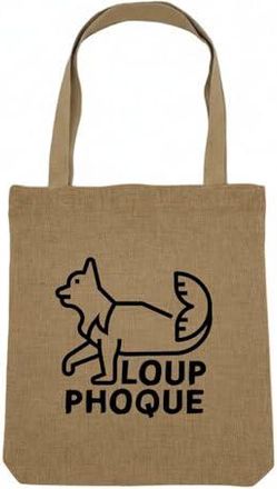 Fabulous Sac Shopping Tote Bag Aspect Lin - Loup-phoque Humour Animaux Loufoque Jeu de Mot - Sac de Courses Toile Epaisse 360g Beige Naturel Cabas Port&eacute; Epaule