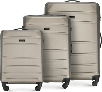 Wittchen Globe Line Reisekoffer 3-teiliges Kofferset Rollkoffer Trolley Handgepäck Hartschale aus ABS 4 Rollen Zahlenschloss Teleskopgriff Champagner Lufthansa