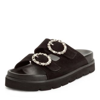 Tamaris Pantolette TAMARIS, Damen, Gr. 37, schwarz, Veloursleder, Schuhe Pantolette, Sommerschuh mit schmuckbesetzten, verstellbaren Schnallen