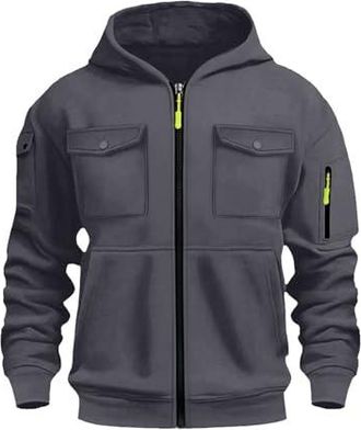 Generic Sweat à capuche léger uni pour homme 2026 élégant et sweatshirts à fermeture éclair intégrale avec poches poitrine et bras. Pull décontracté à manches