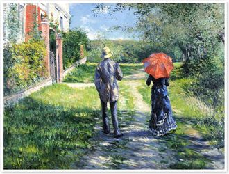 Posterlounge Paar beim Spaziergang Poster von Gustave Caillebotte 40 x 30 cm Grün Wandbilder Wanddeko