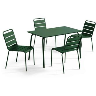 Oviala Ensemble table de jardin en m&eacute;tal et 4 chaises vert for&ecirc;t - Palavas