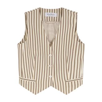 Max Mara Gestreifte Gilet aus Baumwoll- und Seiden-Canvas - - Suits - Damen - Beige - XS