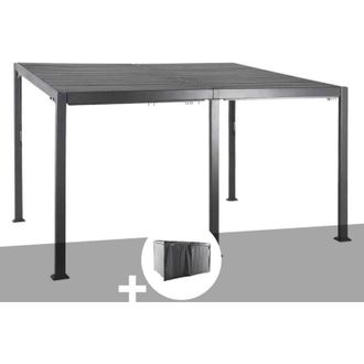 Hesperide Pergola bioclimatique Avila 4 x 3 m graphite en aluminium + 6 rideaux - Hesp&eacute;ride