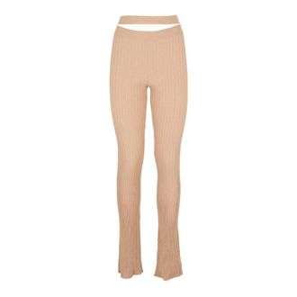 ADĀMO Andrea Adamo Gerippte Schlaghose mit Cut-Outs - - Trousers - Damen - Beige - M