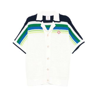 Casablanca Homme, Chemises, Blanc, Taille: S Chemise Tricot&eacute;e &agrave; Manches Courtes Ray&eacute;e