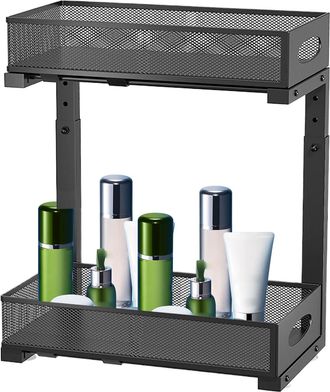 Generic Unter dem Spülbecken-Organizer - 2-stöckiges Küchenregal mit Schubladen und ausziehbaren Haken | unter den Brunnen-Organizern und Aufbewahrung | Küche