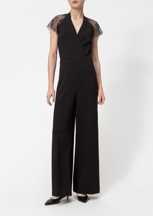 Twinset Eleganter Jumpsuit aus Viskosemischung mit V-Ausschnitt und Spitzeneins&auml;tzen
