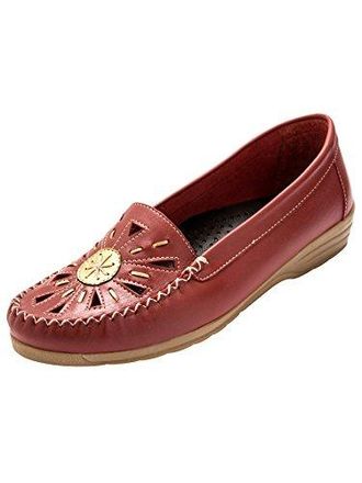 Pediconfort Mocassin Fantaisie ajouré Grande Largeur - Femme - Taille : 37 - Couleur : Bordeaux