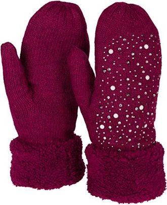 styleBREAKER Mitaines dhiver en tricot chaudes pour femme avec strass et perles, gants, Thermo Fleece, gants tricot&eacute;s 09010039, Bordeaux, taille unique