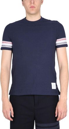 Thom Browne Striped Cotton T-Shirt - Blue