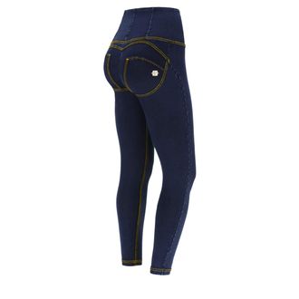 Freddy Damen Wr.up 7/8 Superskinny Vita Alta Effetto Modellante, Dunkle Jeans mit gelben Nähten, S