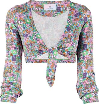 Chiara Ferragni Femme, Tops, Multicolore, Taille: 38 FR Front Tie Bell-Sleeve Cropped Top