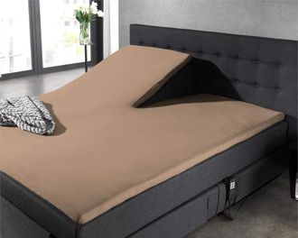 Sleeptime Splittopper Spannbetttuch, 100% Baumwolle, 90cm Schlitztiefe, Matratzen-Spannbetttuch, Spannbettlaken Taupe 180 x 210 cm