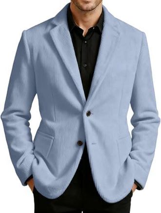 Generic Veste d&eacute;contract&eacute;e 2026 en velours c&ocirc;tel&eacute; de couleur unie pour affaires, vacances et &eacute;v&eacute;nements formels avec revers crant&eacute; classique, bleu clair, 4XL