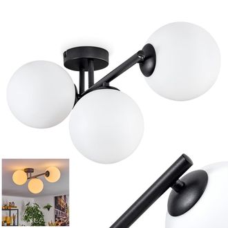HOFSTEIN Deckenleuchte Gastor, 3-flammige Deckenlampe aus Metall/Glas in Schwarz/Wei&szlig;/Milchglas, Leuchte im Retro/Vintage-Design (Schirme &Oslash; 15 cm), E14, Esszim