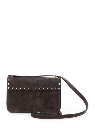 Valentino Garavani Womens Crossbody Bag Envelope Suede Brown Lamb Shoulder