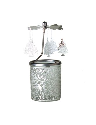 Kerzenfarm Hahn Weihnachtsbaum Rotary Karussell f&uuml;r Teelichter, Metall und Glas, Silber, 16,5 cm hoch