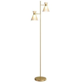 HOMCOM Lampadaire sur pied salon à double tête réglable, lampe sur pied moderne avec abat-jour en verre floral, douille E27, pour salon, chambre, bureau, amp