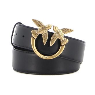 Pinko Pinko, Femme, Accessoires, Noir, Taille: XS Ceinture en cuir noir avec logo doré