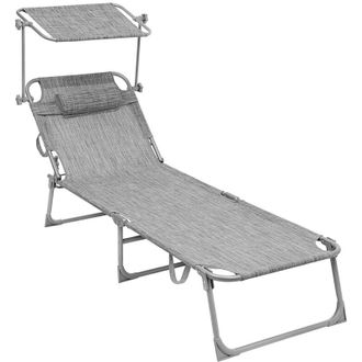 Songmics Bain de Soleil, Chaise Longue Pliable, 193 x 53 x 29 cm, Capacit&eacute; de 150 kg, avec Pare-Soleil, Appuie-T&ecirc;te, Dossier R&eacute;glable, pour Jardin, Piscine