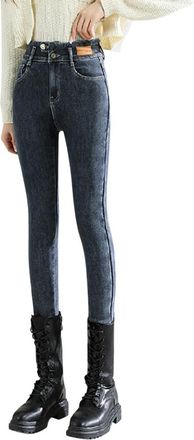 Onsoyours Thermo Jeans Damen Fleece Gefütterte Thermojeans Skinny Jeans High Waist Leggings Denim Hose Winter Warm Dicke Strumpfhose Pants Streetwear B Dunkelbl