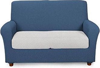 Caleffi Elastischer Sofabezug, Melange, einfarbig, 2-Sitzer, Blau