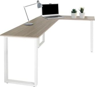 hjh OFFICE 830083 Eckschreibtisch 165x120 cm WORKSPACE Basic I Grau/Weiß Schreibtisch in L-Form mit Stahl-Gestell