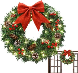 Generic Weihnachtskranz Outdoor - 15 K&uuml;nstlicher Urlaubskranz mit, Festliche Au&szlig;ent&uuml;rdekoration F&uuml;r Home Office | Winter Gr&uuml;n Dekorationen F&uuml;r Indoor Fenster 