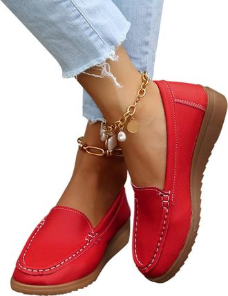 Onsoyours Frauen Keilabsatz Sandalen Sommer Offene Schuhe Faux Leder Plattform Rom Damen Flip Flops Freizeit Sommerschuhe A Rot 41 EU
