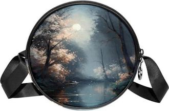 Generic Petit sac &agrave; bandouli&egrave;re Circle Beauty pour femme, petit sac &agrave; bandouli&egrave;re avec fermeture &eacute;clair, bretelles r&eacute;glables, sac &agrave; main rond d&eacute;contract&eacute; pour