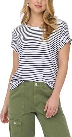 Only Seulement Damen Gestreiftes T-Shirt mit Rundhalsausschnitt Kurzarm, Couleurs:Bleu-Marine, Taille:L